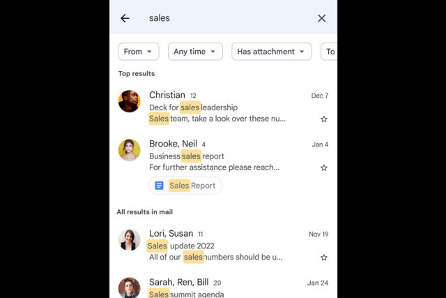 Android と iOS の Gmail アプリで上位の検索結果を最初に表示するようになりました | HelenTech
